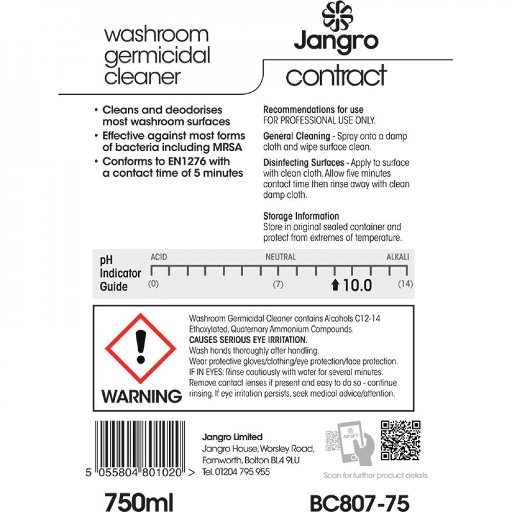 Germicidal Washroom Cleaner - Jangro Contract - 750ml Spray - Avica UK Ltd