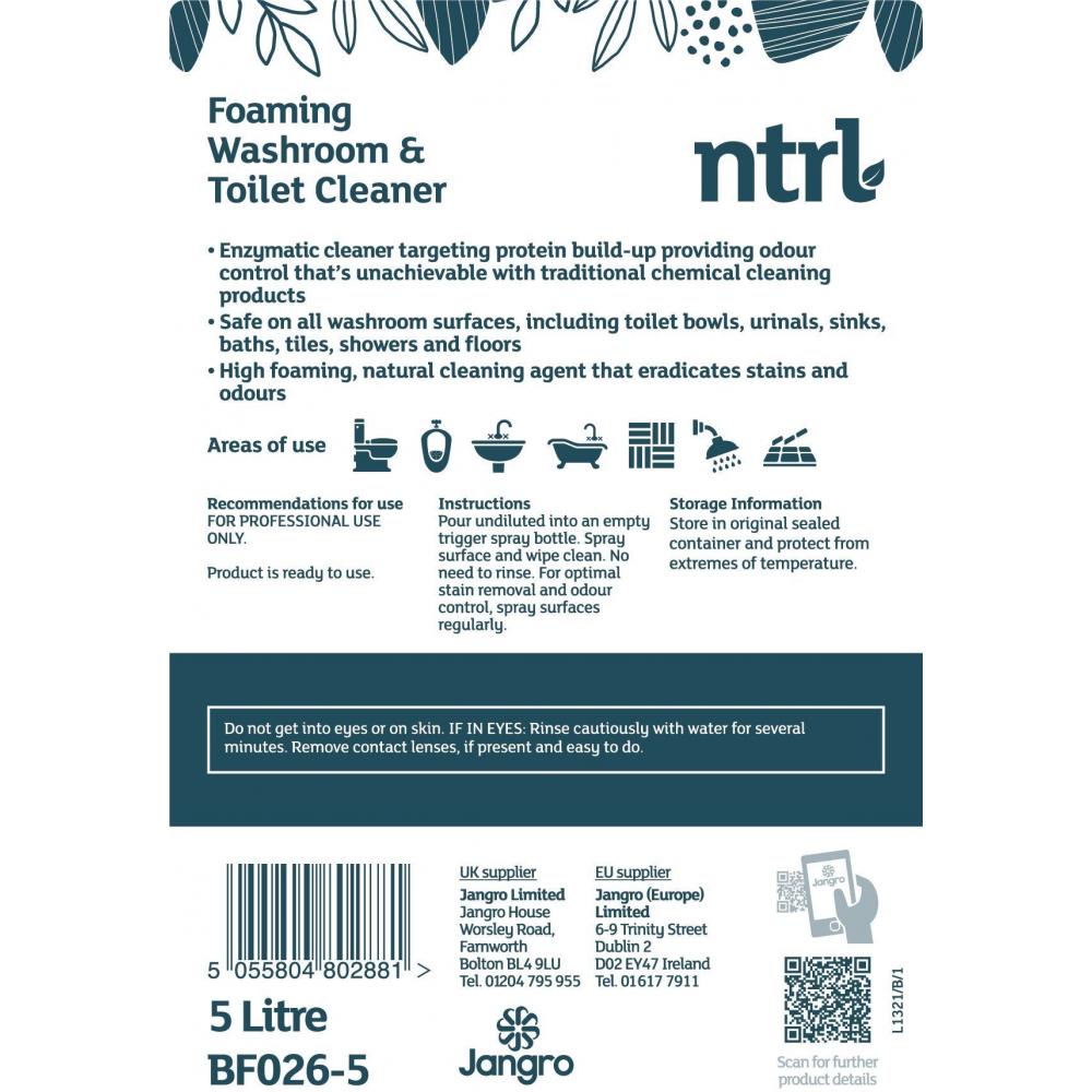 Washroom & Toilet Cleaner - Foaming - Jangro - ntrl - 5L - Avica UK Ltd