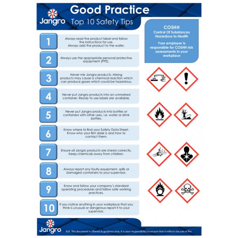 COSHH Good Practice Guide - Wall Chart - Jangro - A3 - Avica UK Ltd
