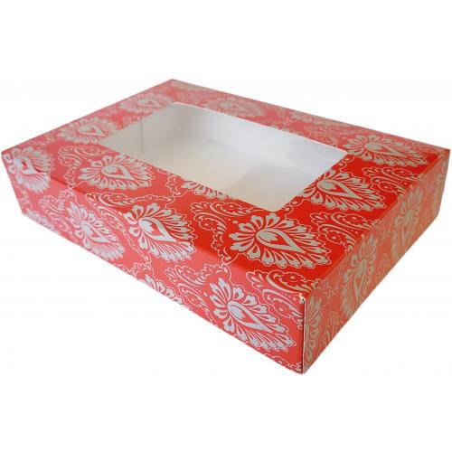 Decorative Food Box - Oblong - with Clear Window - Red and Silver - 24 ...