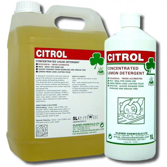 Washing Up Liquid - Lemon - Clover - Citrol - 5L - Avica UK Ltd